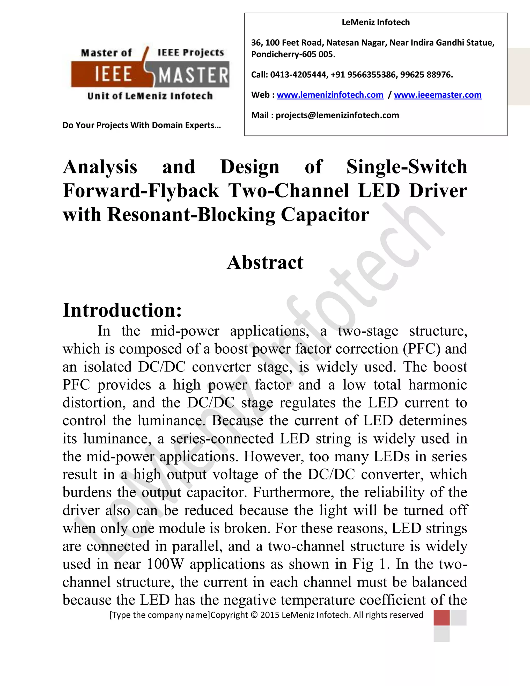 Analysis and design of single switch forward-flyback two-channel led ...