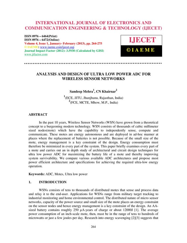Analysis and design of ultra low power adc for wireless sensor networks 2 | PDF