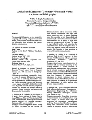 Analysis and detection of computer viruses and worms | PDF | Antivirus Software | Computer ...