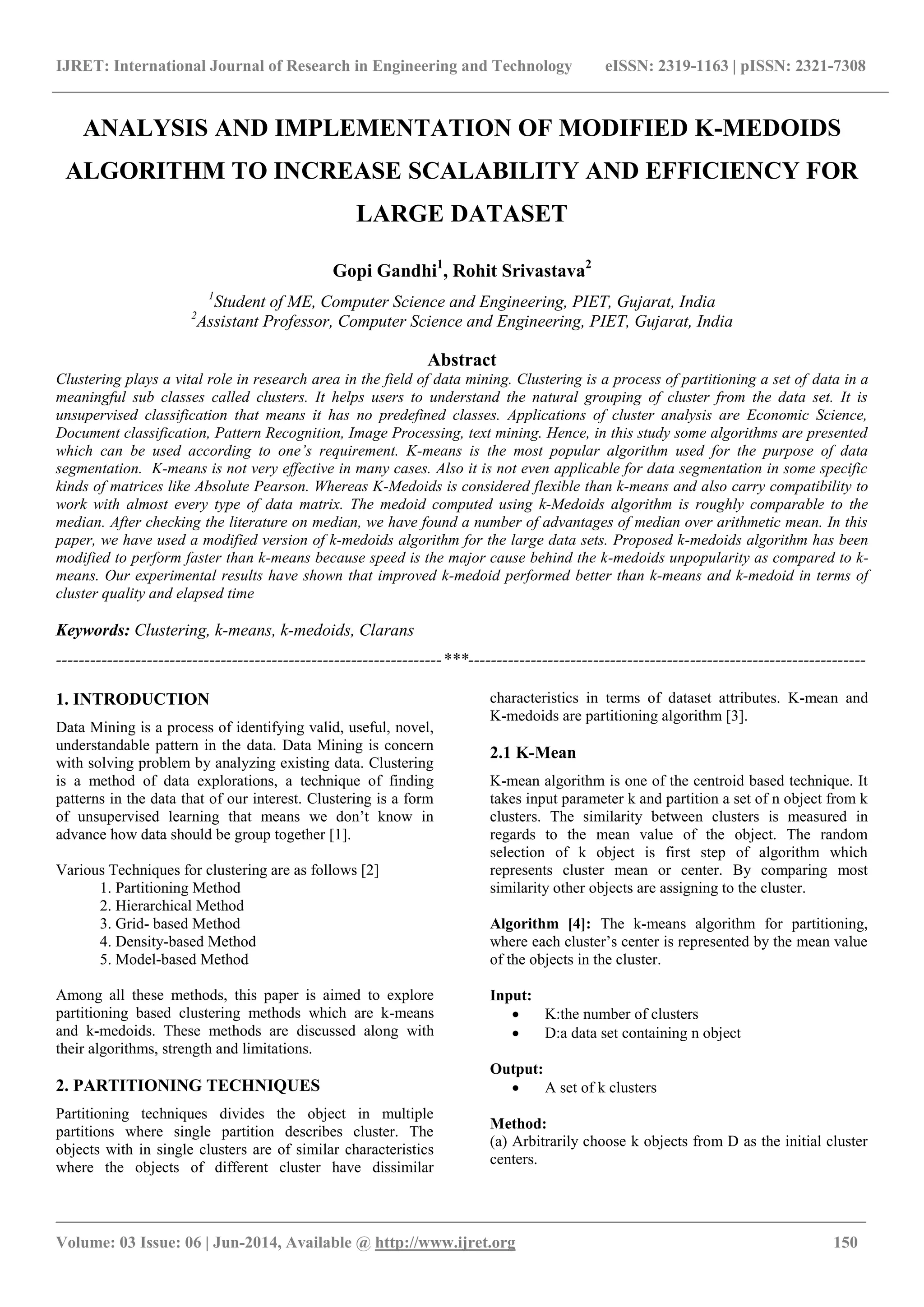 Analysis and implementation of modified k medoids | PDF | Technology Industry | Industries