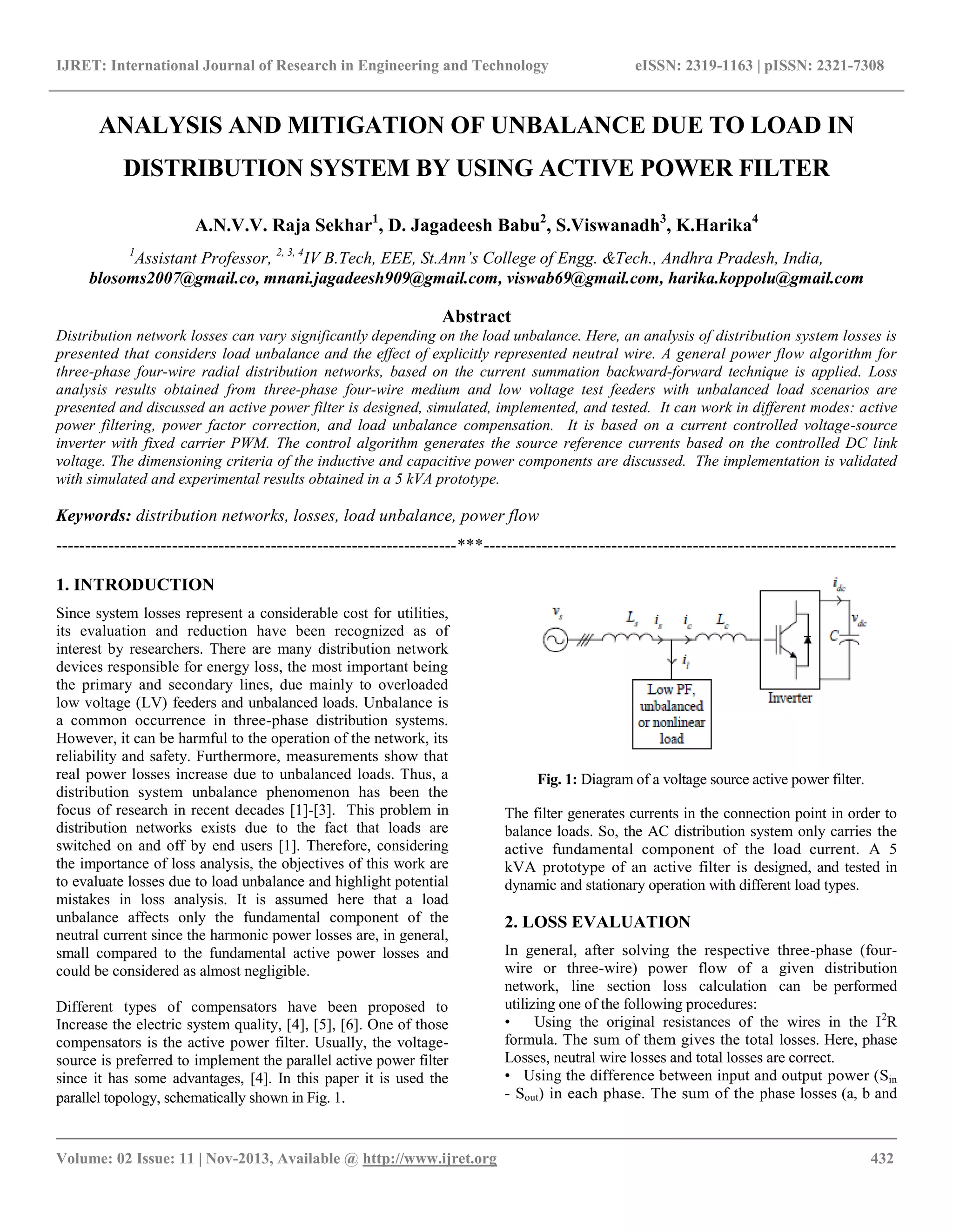 Analysis and mitigation of unbalance due to load in distribution system by using active power ...
