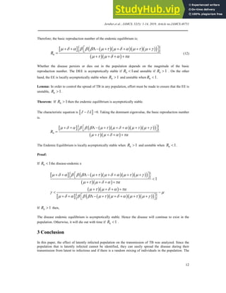 Analysis And Modeling Of Tuberculosis Transmission Dynamics | PDF