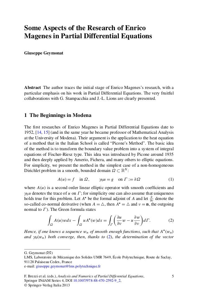 Analysis And Numerics Of Partial Differential Equations