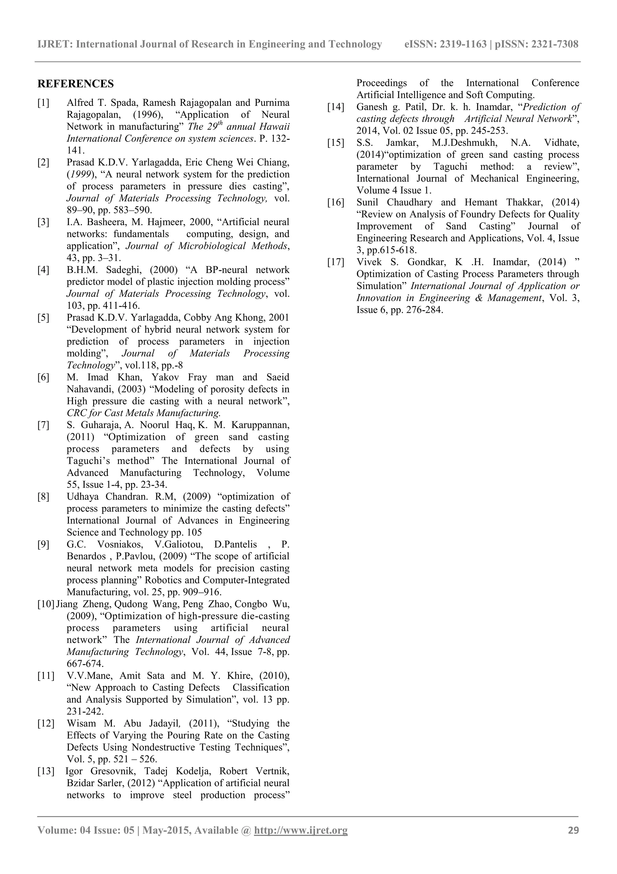 Analysis And Optimization Of Sand Casting Defects With The Help Of Artificial Neural Network