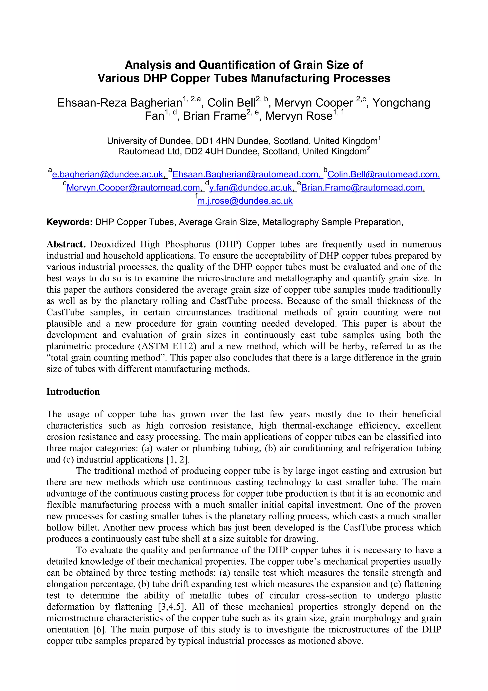Analysis and quantification of grain size in various dhp copper tubes manufacturing process 2 (1 ...