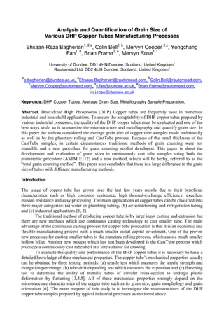 Analysis and quantification of grain size in various dhp copper tubes ...