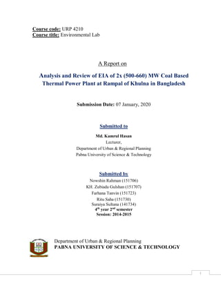 Analysis and Review of EIA of 2x (500 660) mw Coal Based Thermal Power ...