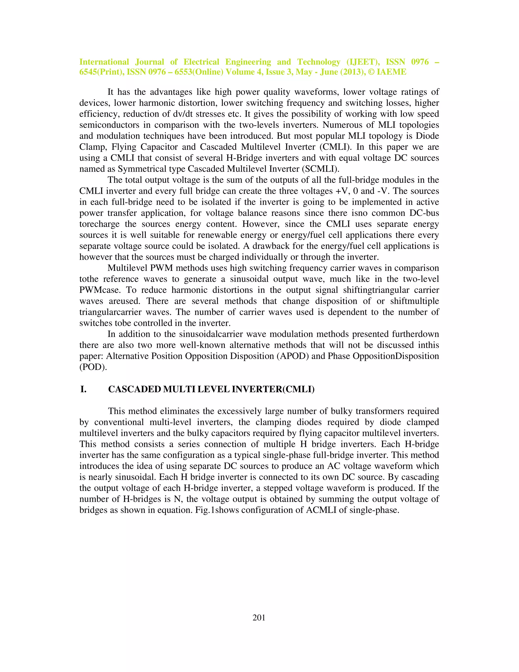 Analysis and simulation of multilevel inverter using multi carrier based pwm | PDF