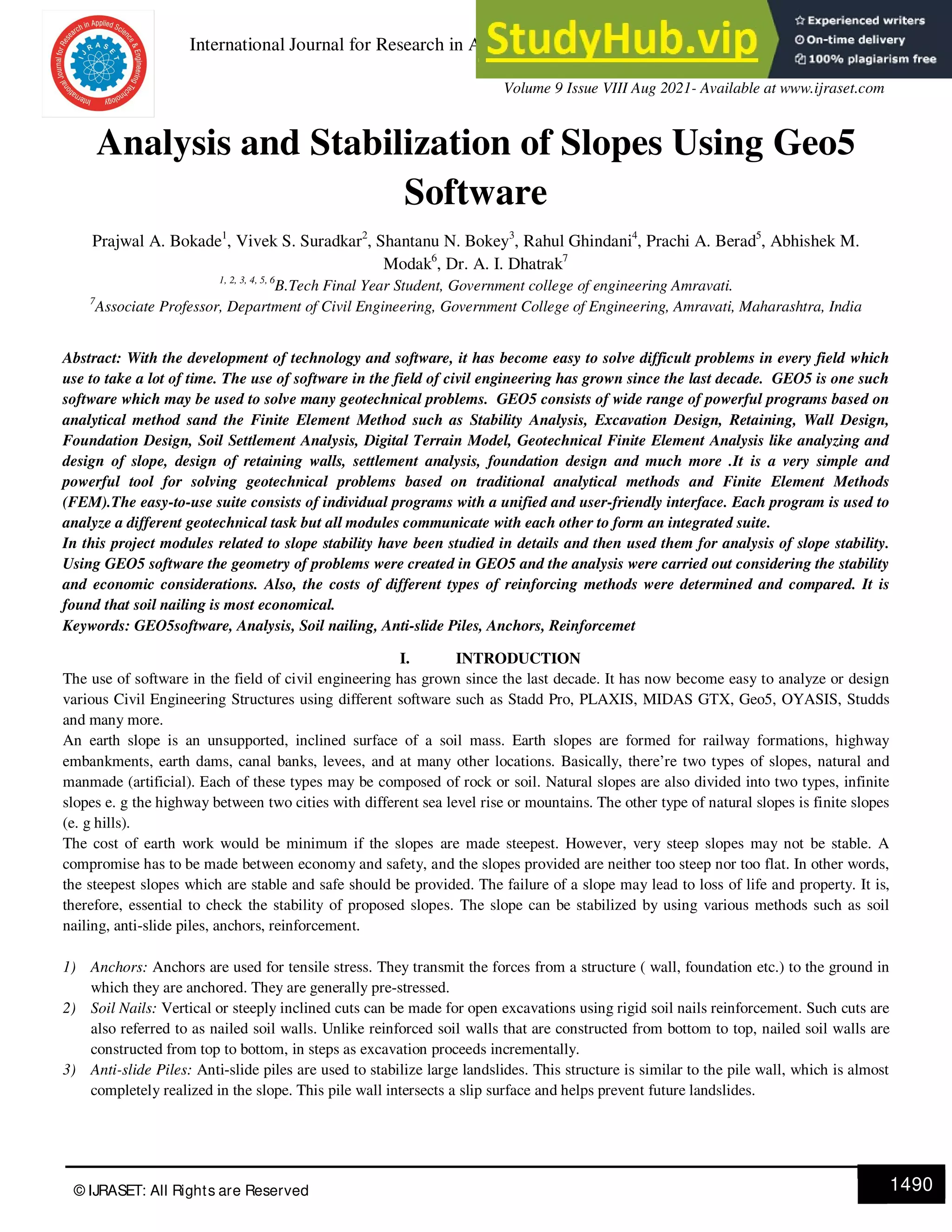Analysis And Stabilization Of Slopes Using Geo5 Software | PDF