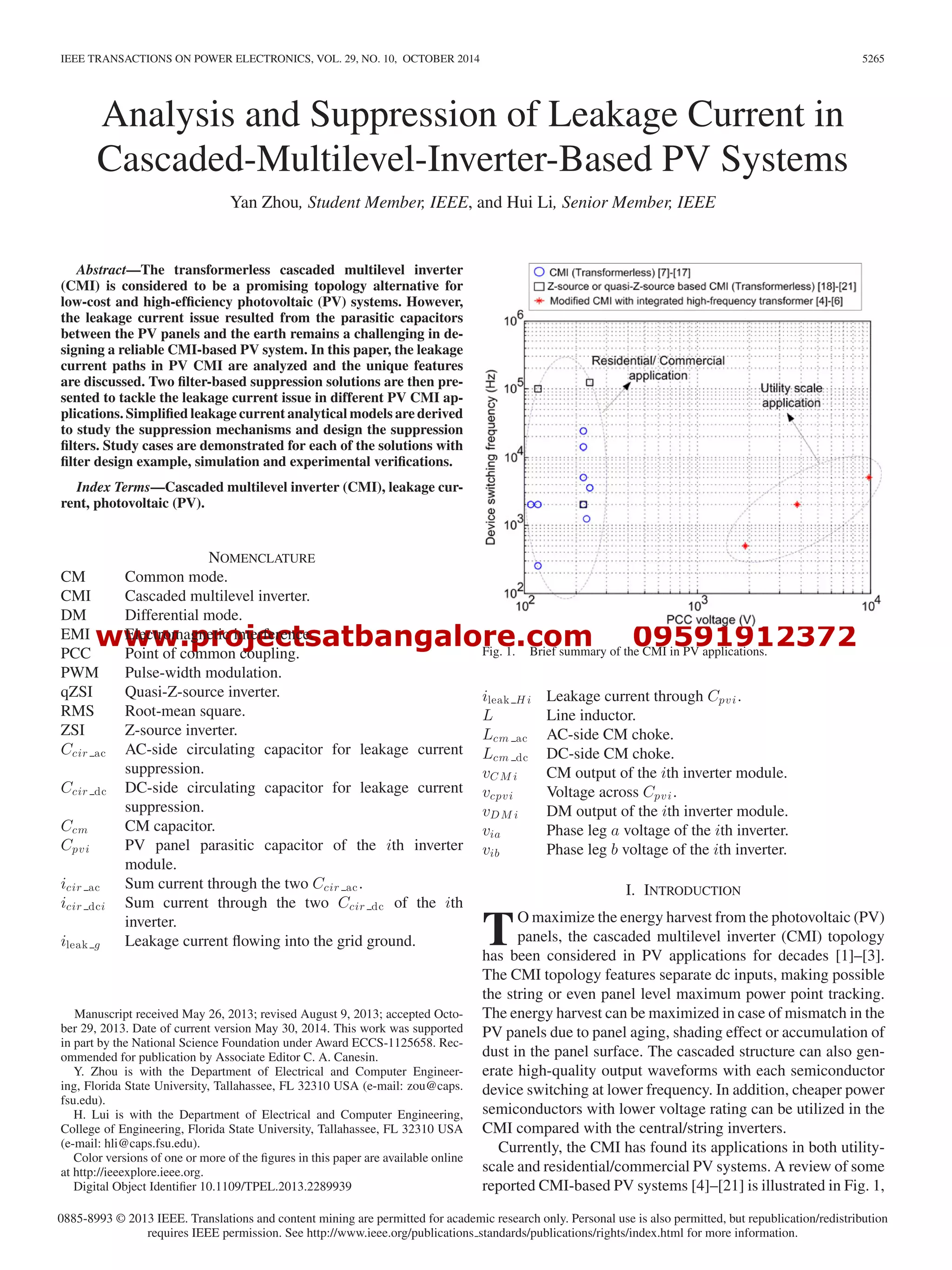 Analysis and Suppression of Leakage Current in Cascaded-Multilevel-Inverter-Based PV Systems | PDF