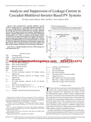 Analysis and Suppression of Leakage Current in Cascaded-Multilevel-Inverter-Based PV Systems ...