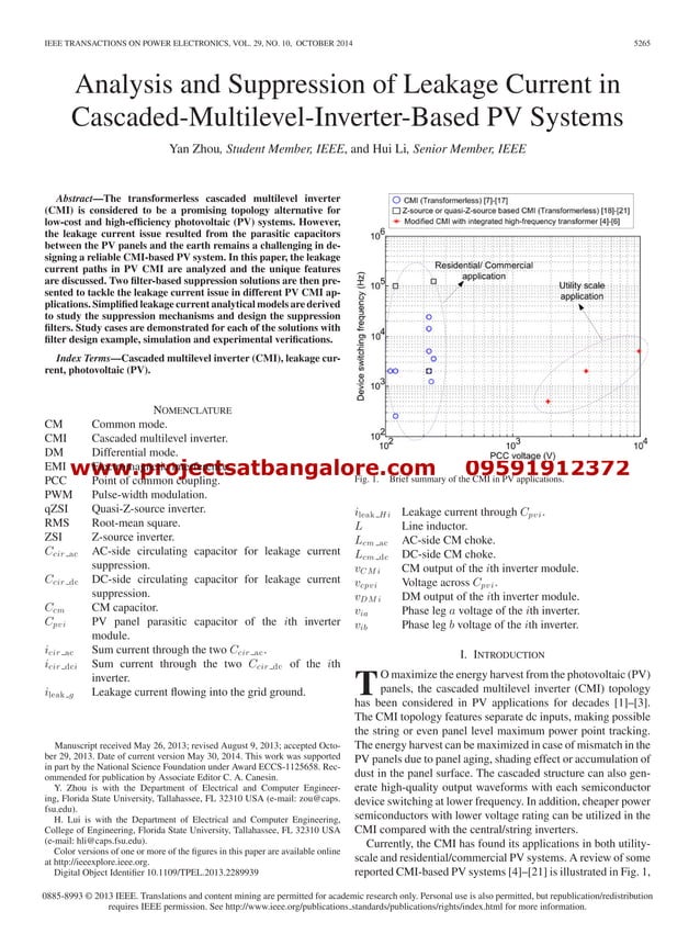 Analysis and Suppression of Leakage Current in Cascaded-Multilevel-Inverter-Based PV Systems ...