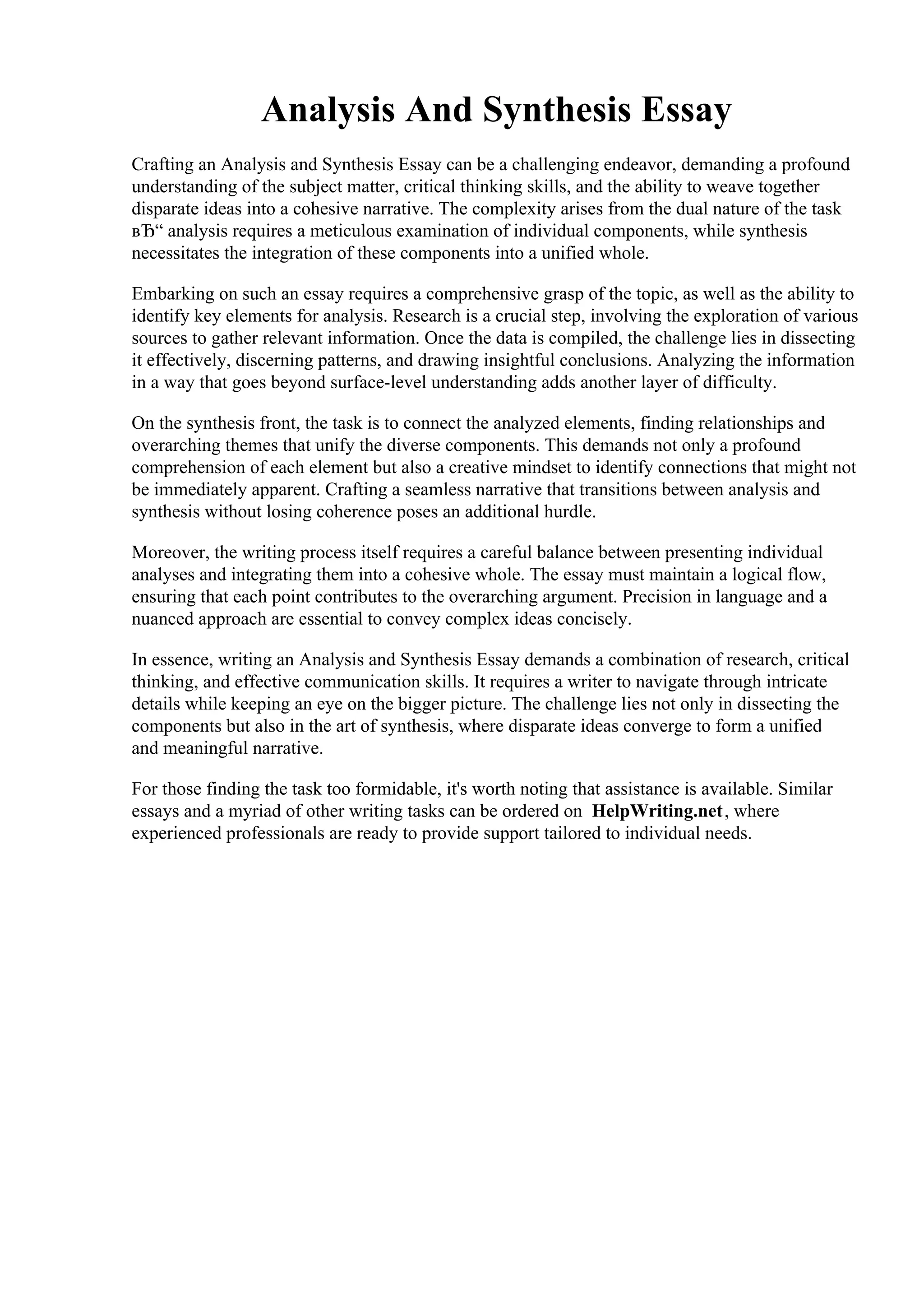 Analysis And Synthesis Essay | PDF