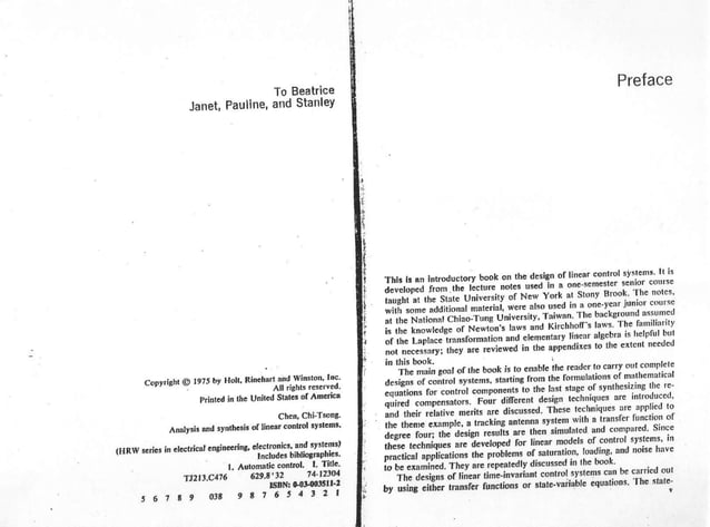 Analysis and synthesis of linear control systems chen | PPT