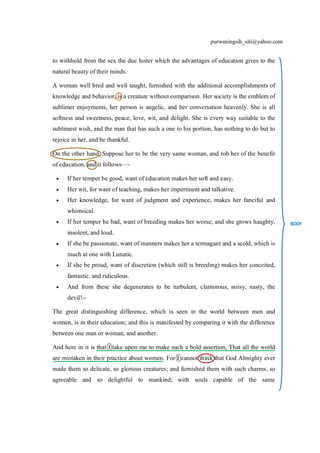 Analysis argument text the education of women by daniel defoe 2_ | PDF