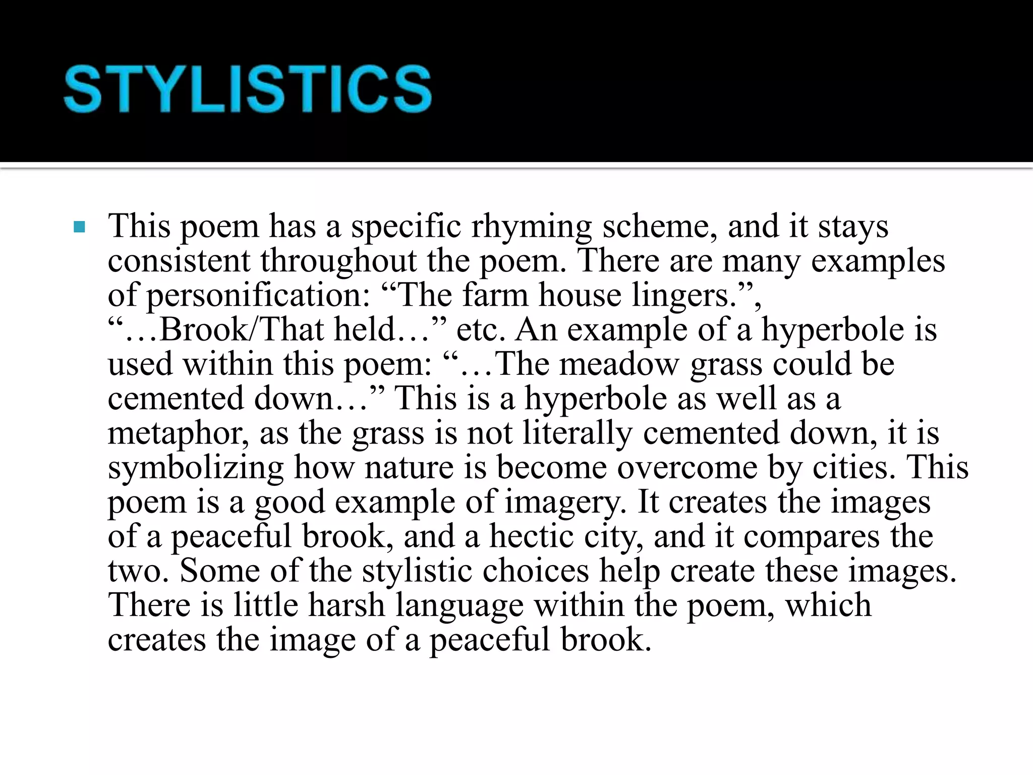 Analysis A Brook In The City | PPTX