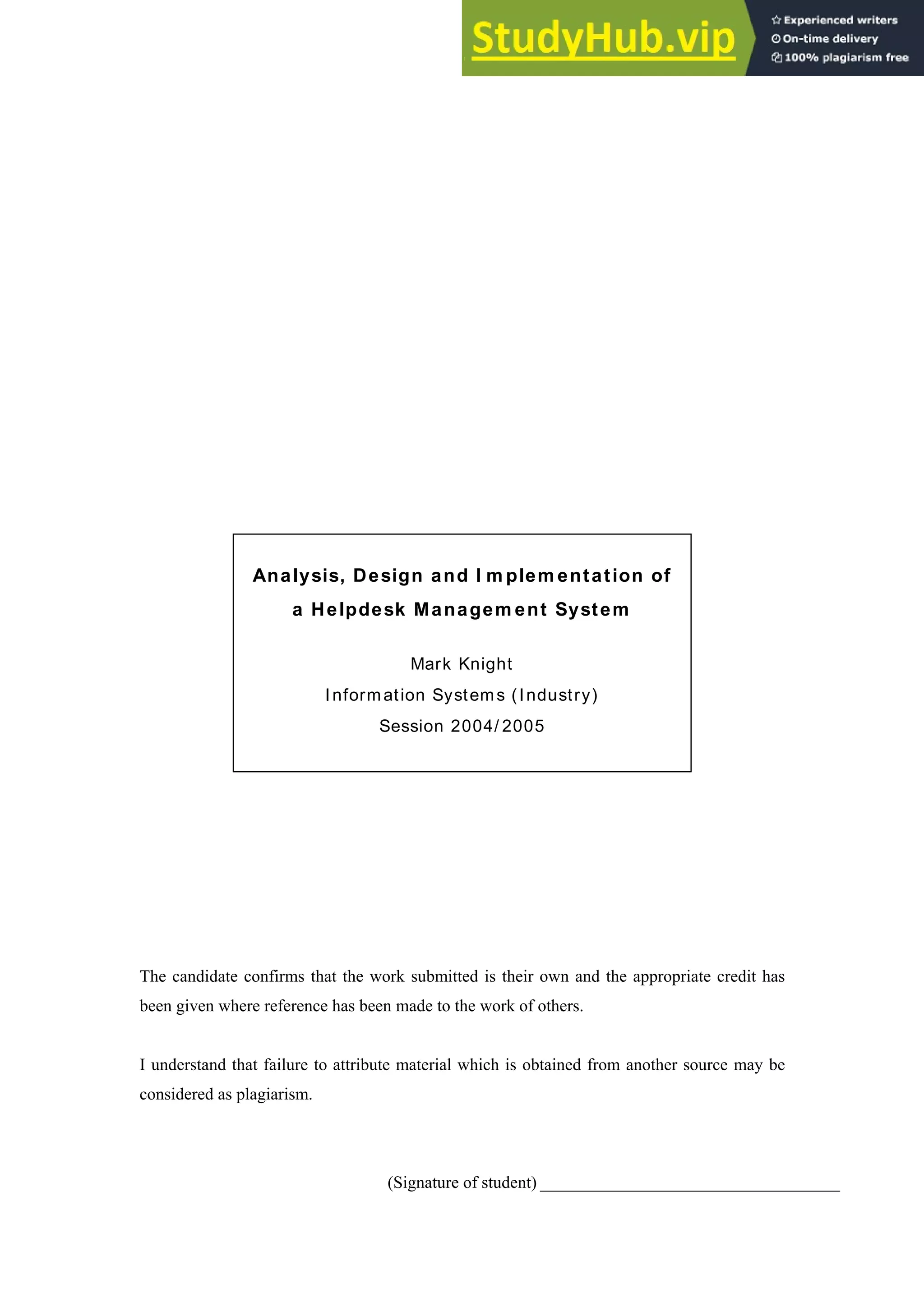 Analysis, Design And Implementation Of A Helpdesk Management System | PDF