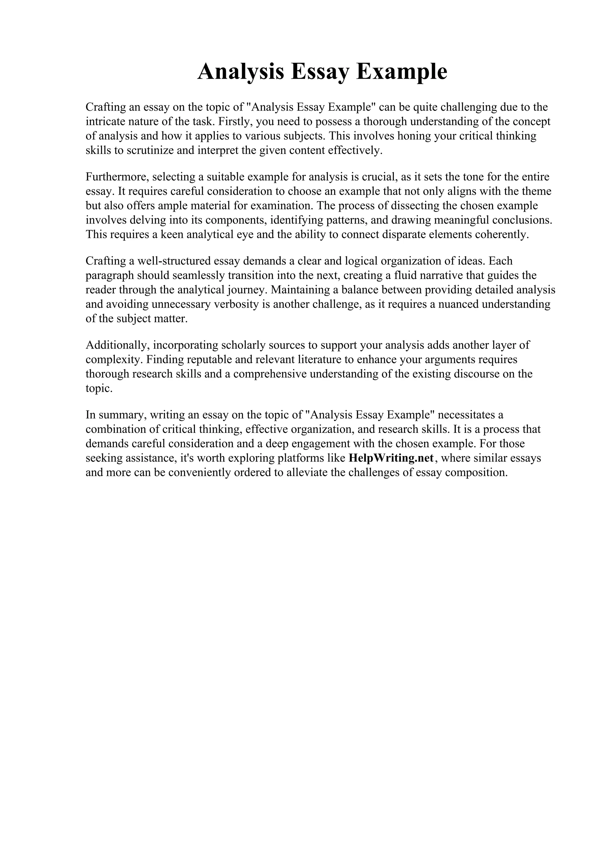 Analysis Essay Example. Writing a critical analysis paper. PDF HOW TO ...