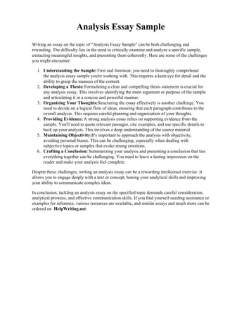 Analysis Essay Sample. University of California, Berkeley | PDF