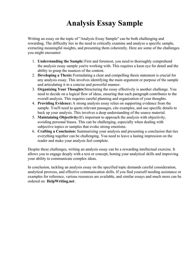 Analysis Essay Sample. University of California, Berkeley | PDF