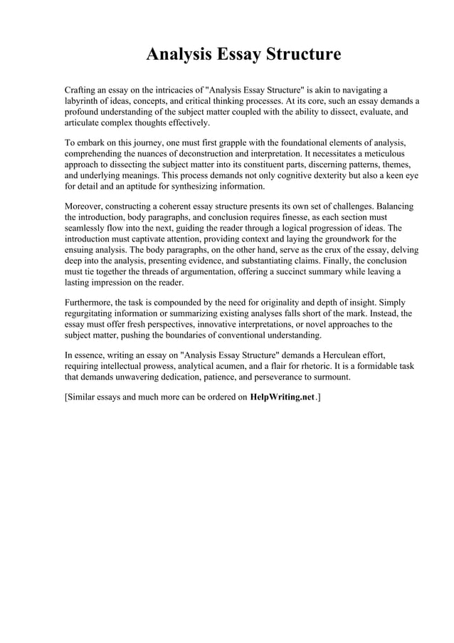 Analysis Essay Structure. Harcum College | PDF