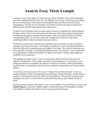 Analysis Essay Thesis Example | PDF