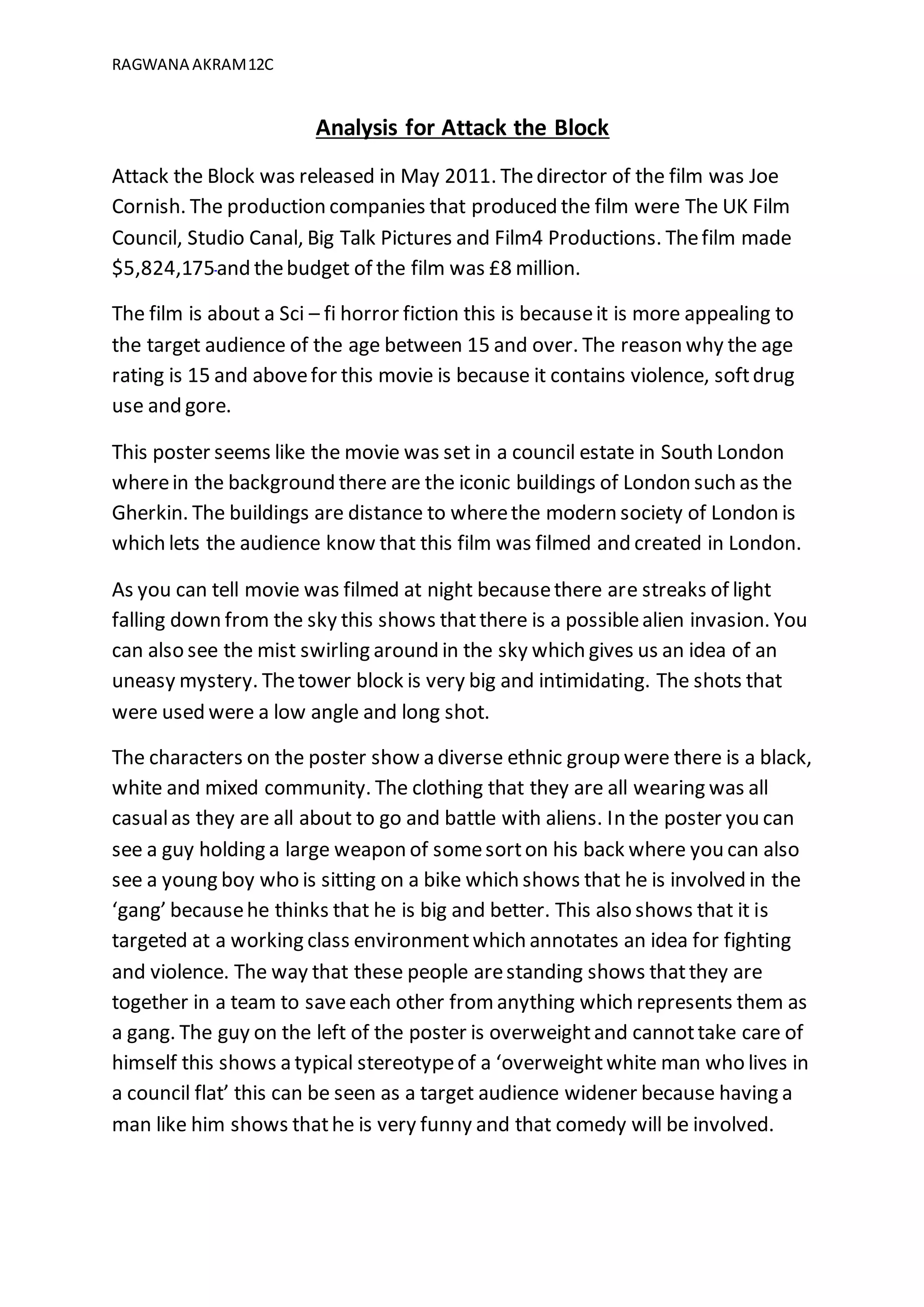 Analysis For Attack The Block - 4018 | DOCX