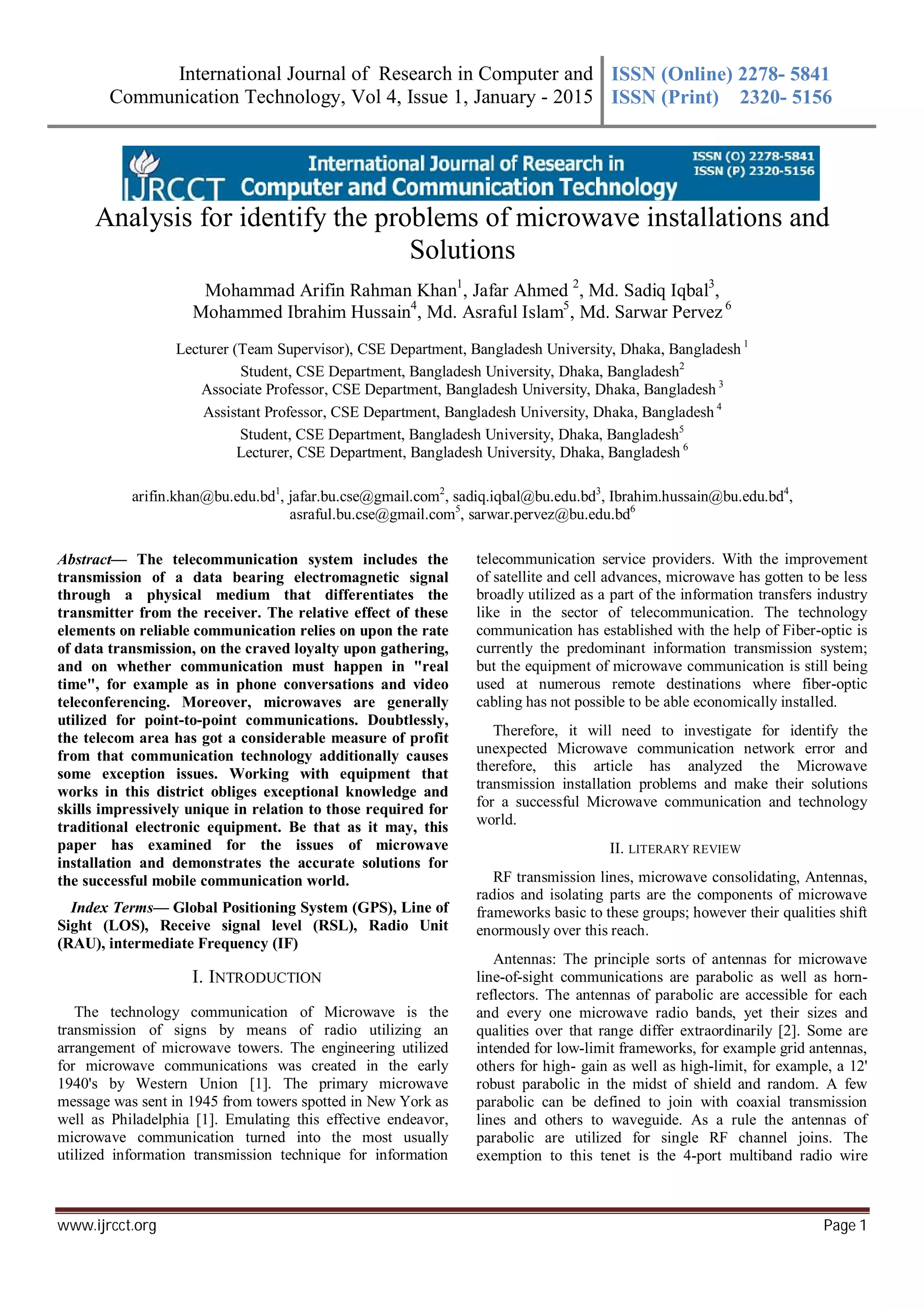 Analysis for identify the problems of microwave installations and | PDF