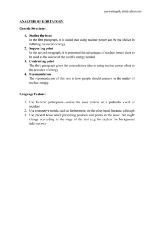 Analysis hortatory text advantage and disadvantage of nuclear power | PDF