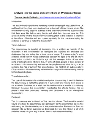 Analysis into the codes and conventions of tv documentaries | PDF