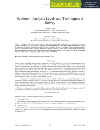 Analysis Levels And Techniques A Survey | PDF