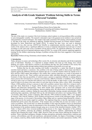 Analysis Of 4Th Grade Students Problem Solving Skills In Terms Of ...