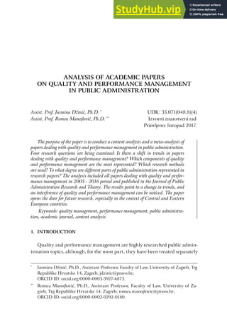 ANALYSIS OF ACADEMIC PAPERS ON QUALITY AND PERFORMANCE MANAGEMENT IN ...