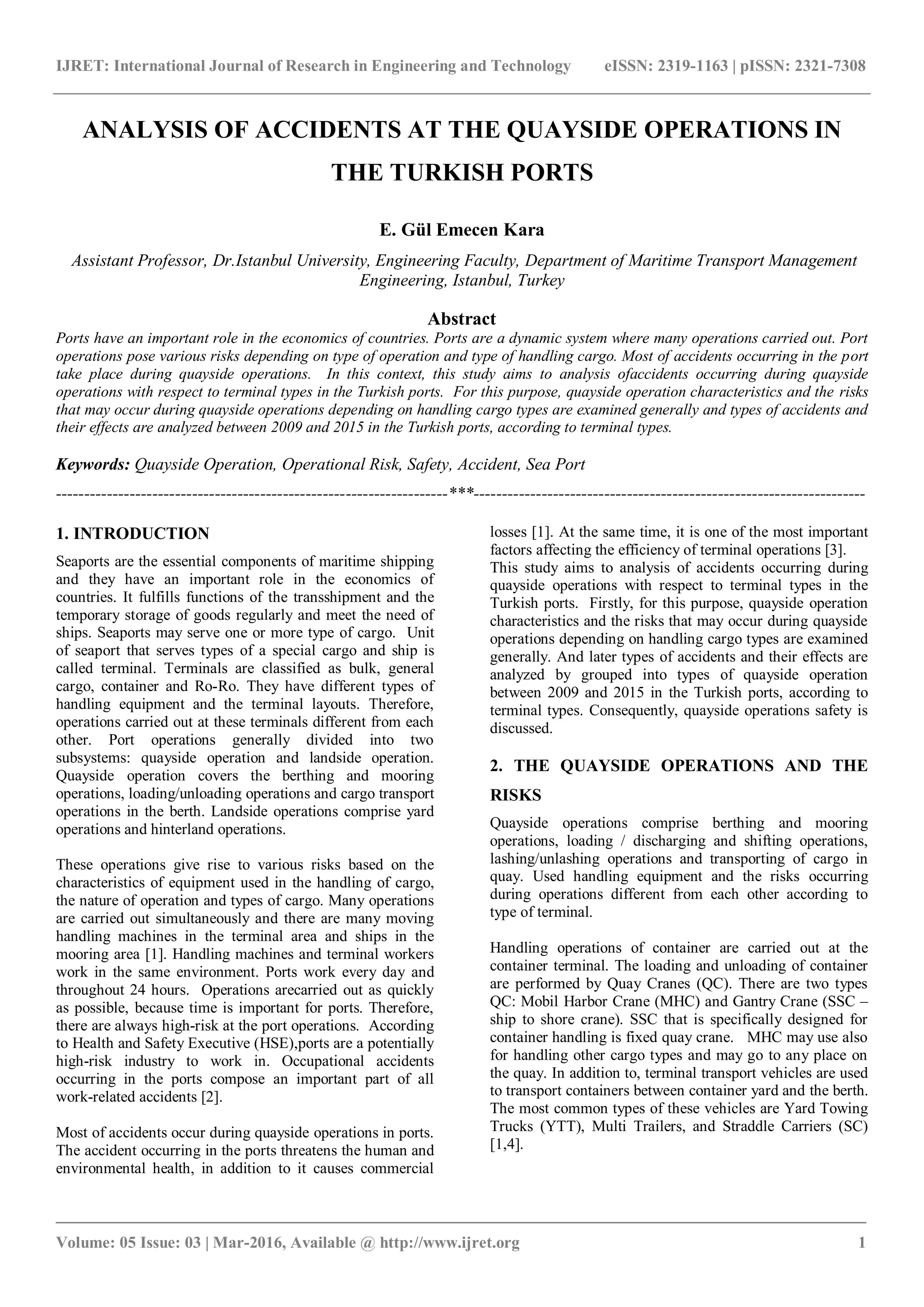 Analysis of accidents at the quayside operations in the turkish ports | PDF