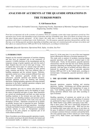 Analysis of accidents at the quayside operations in the turkish ports | PDF