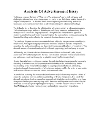 Analysis Of Advertisement Essay | PDF