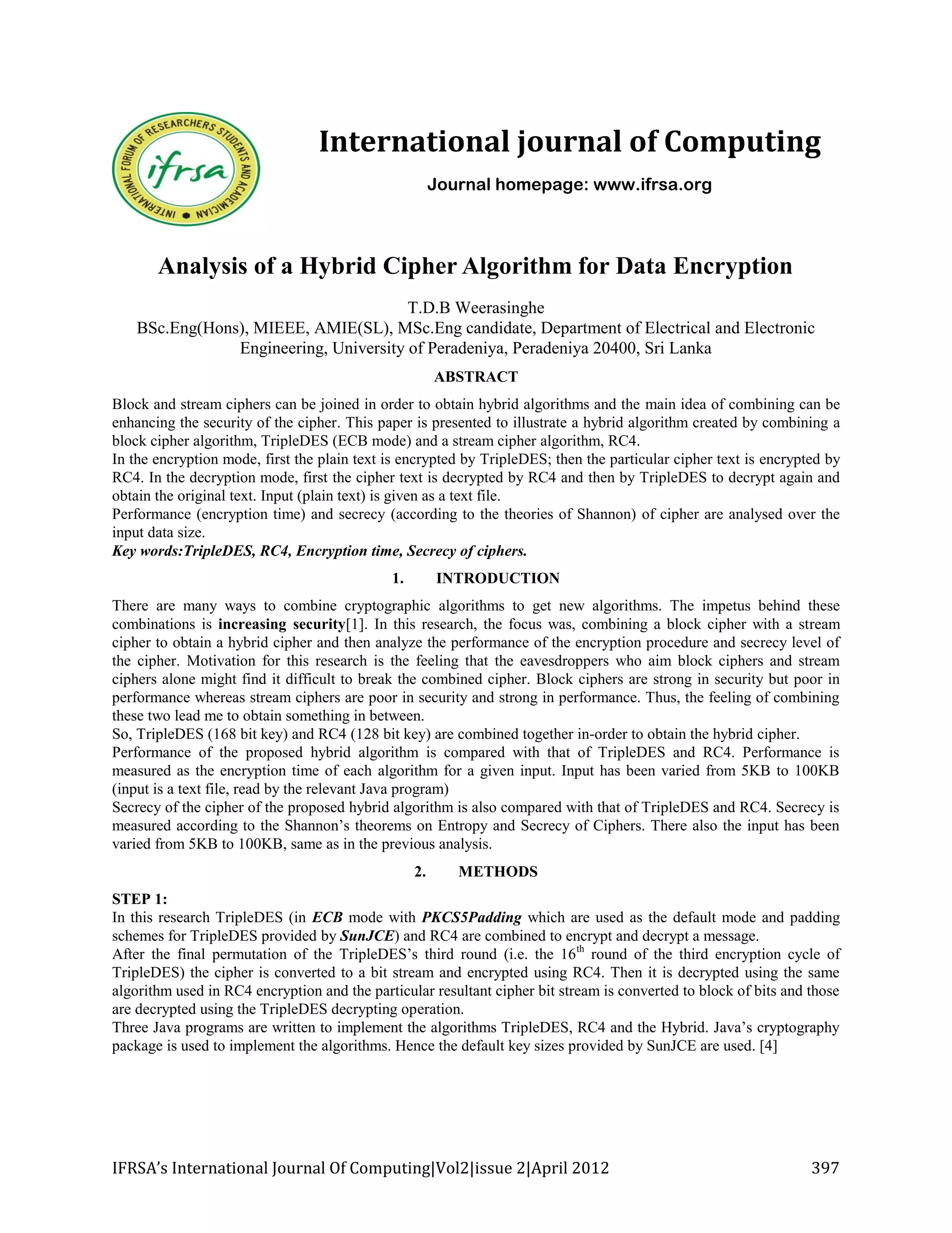 Analysis of a hybrid cipher algorithm | PDF | Programming Languages | Computing