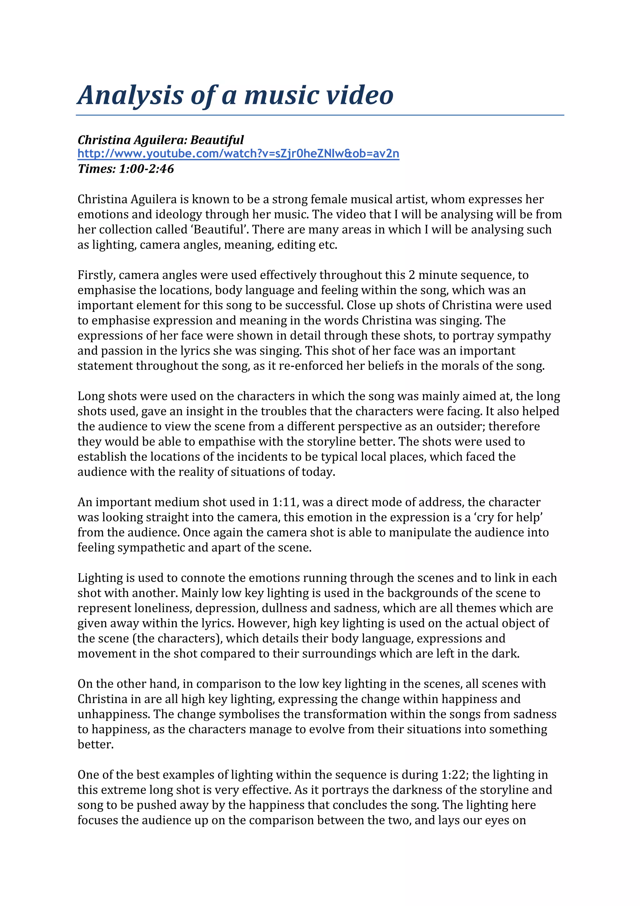 Analysis of a music video | DOCX