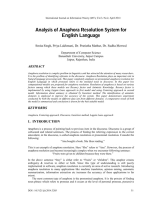 Analysis of anaphora resolution system for | PDF