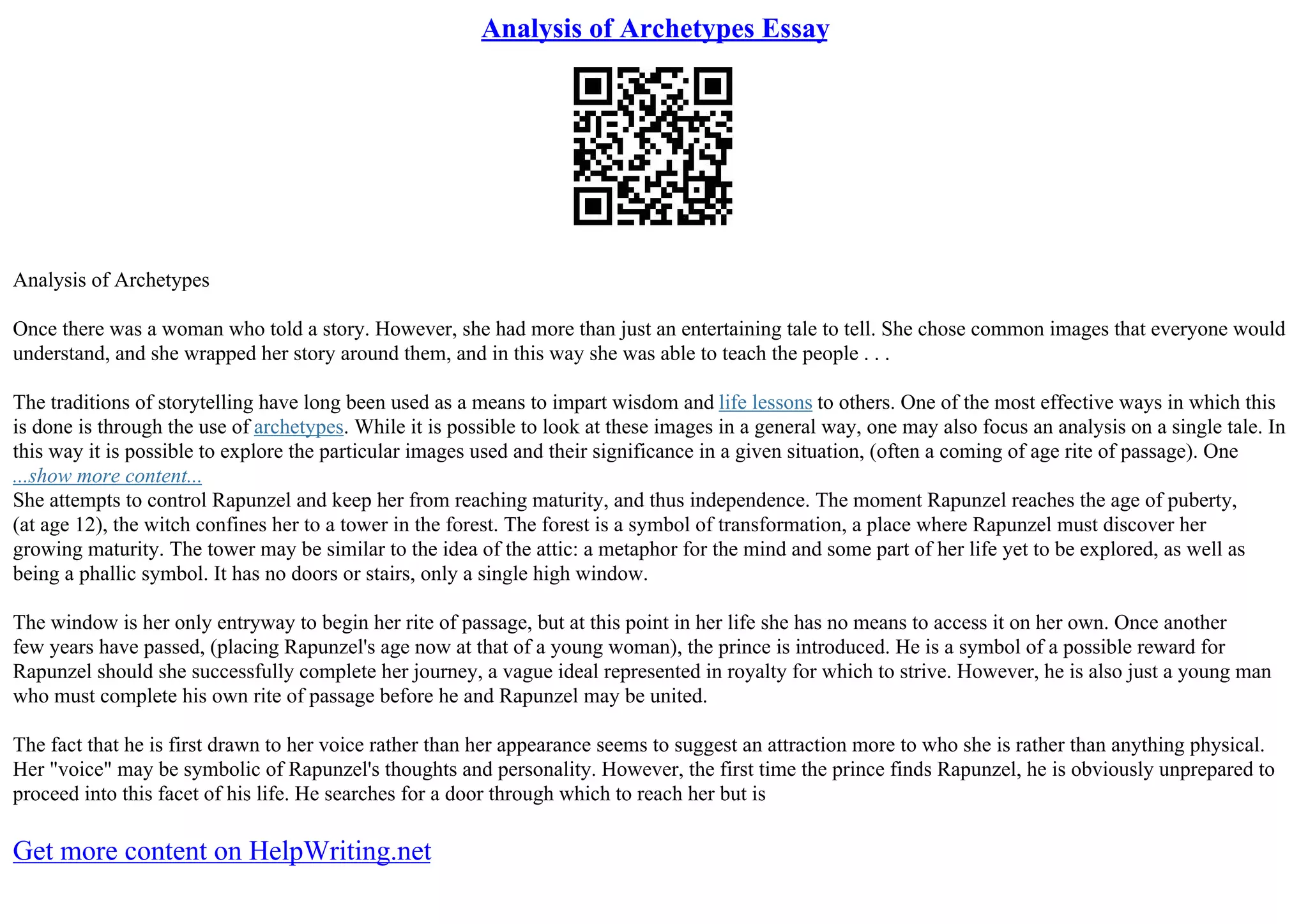 Analysis Of Archetypes Essay | PDF