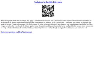 Analysis Of Archetypes Essay | PPT