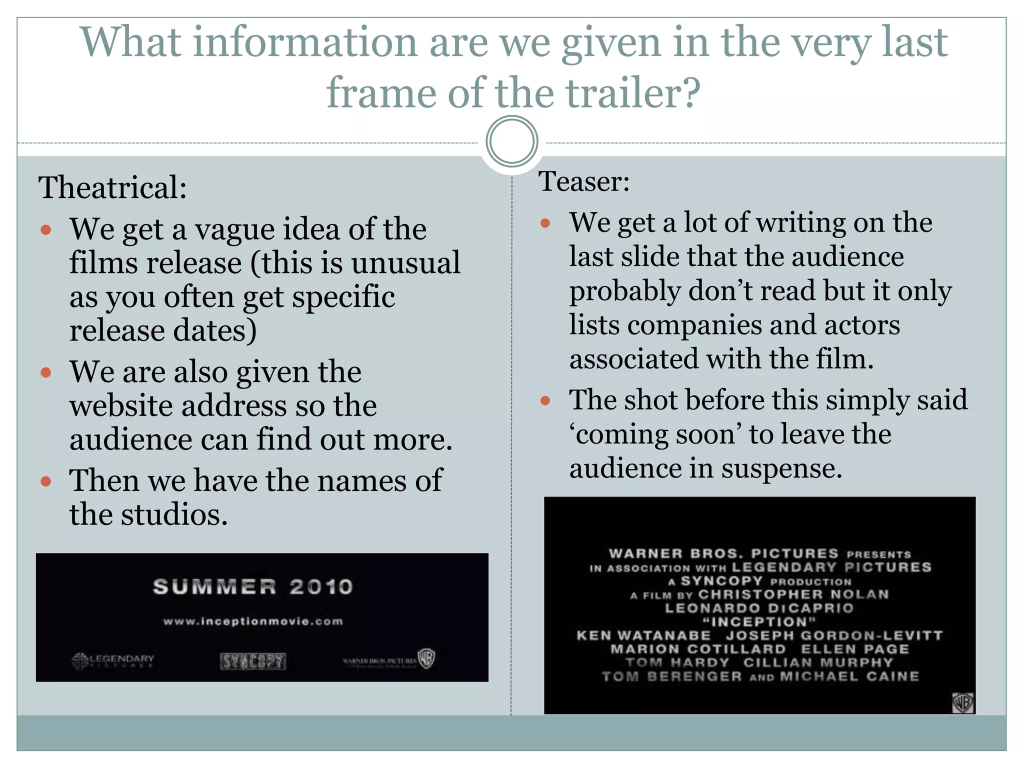 Analysis of a teaser and theatrical trailer | PPTX