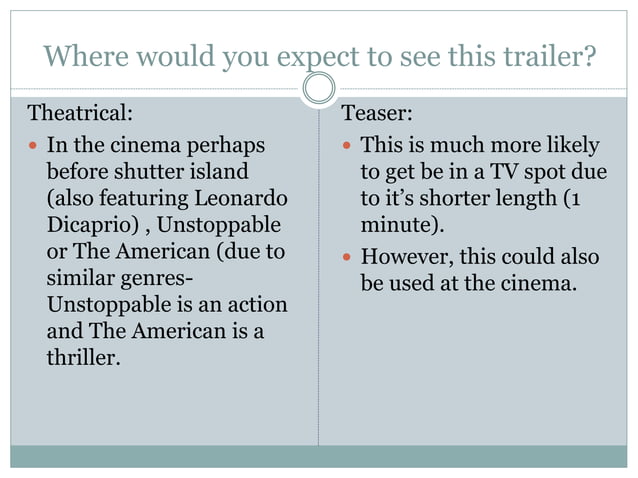 Analysis of a teaser and theatrical trailer | PPTX | Soundtracks, TV and Showtunes | Music