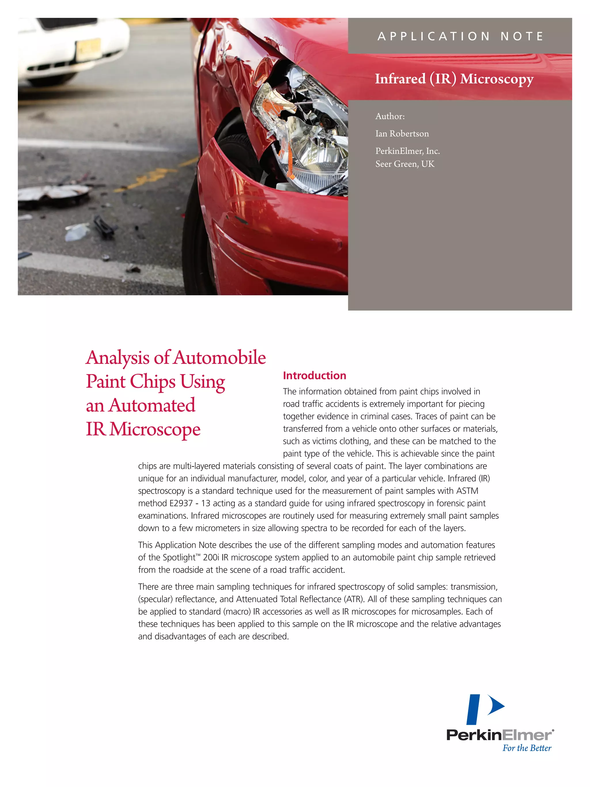 Analysis of Automobile Paint Chips Using an Automated IR Microscope | PDF