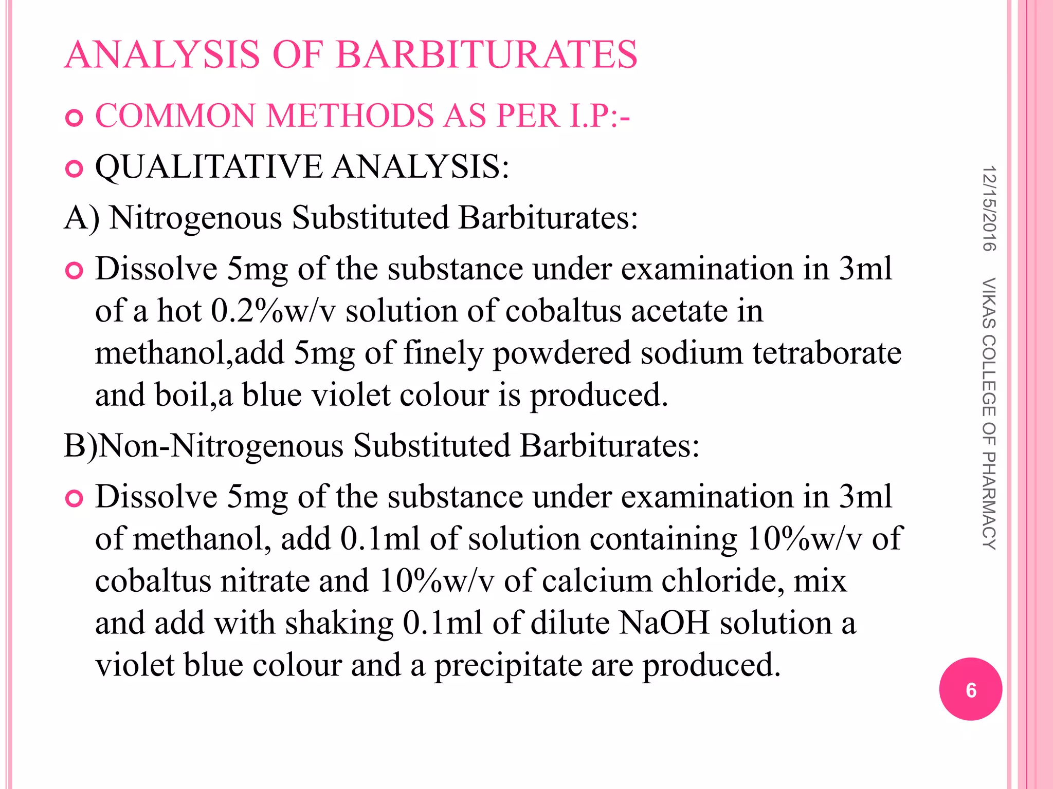 Analysis of barbiturates | PPTX
