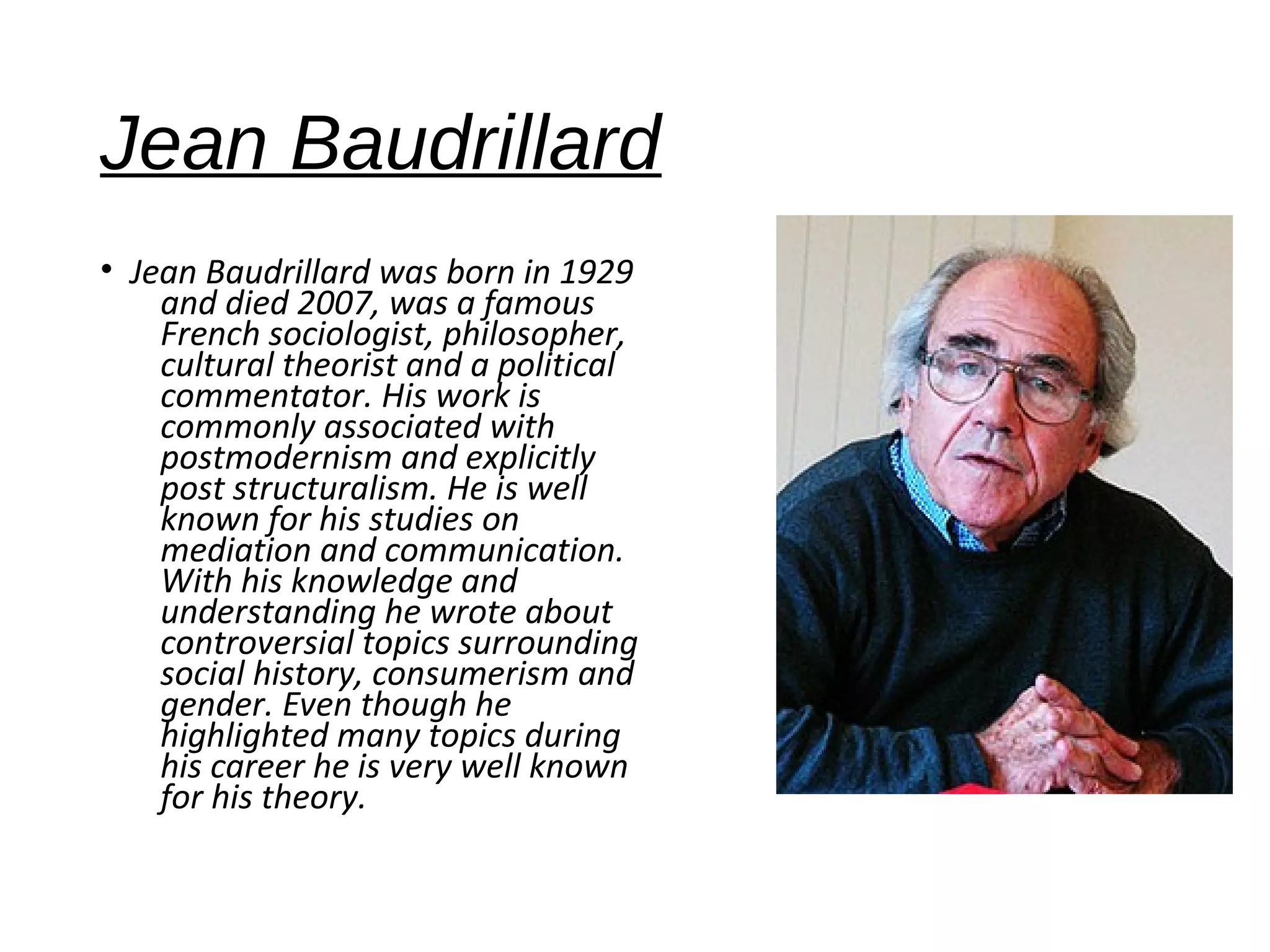 Analysis of baudrillard, simulacrum and simulation | PPT