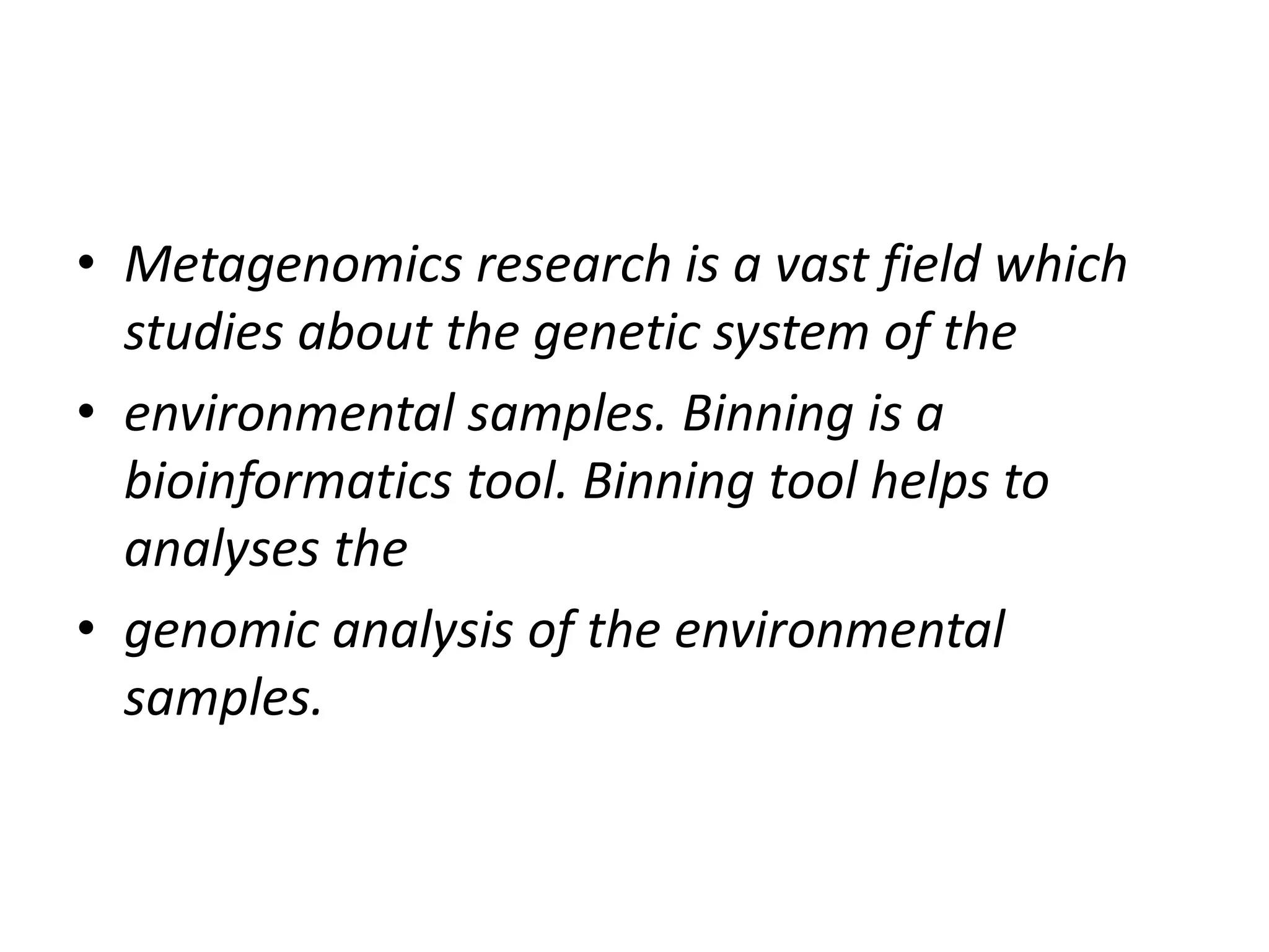 Analysis of binning tool in metagenomics | PPTX
