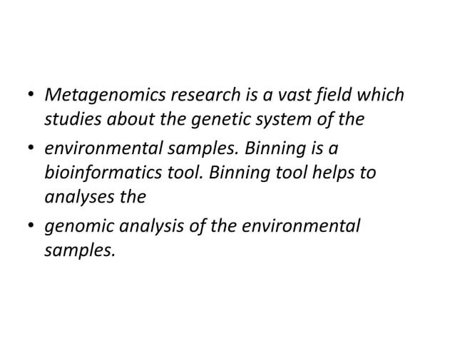 Analysis of binning tool in metagenomics | PPTX