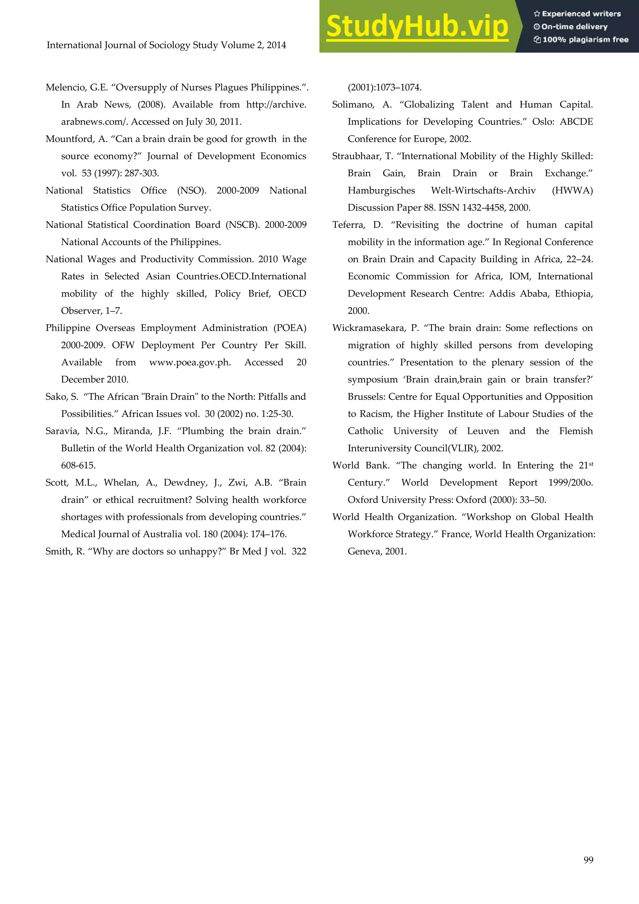 Analysis Of Brain Drain In The Philippines The Case Of Professionals | PDF