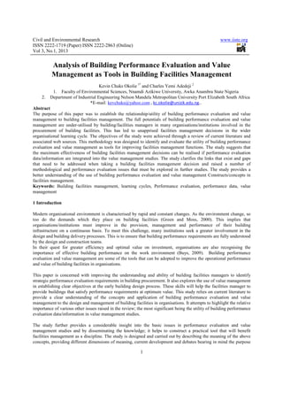 Analysis of building performance evaluation and value | PDF